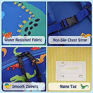 VONXURY Cute Lightweight Toddler Preschool Backpack and Insulated Lunch Bag for Boys,Blue Dinosaur