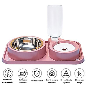 Double Dog Cat Bowls, 2 in1 Pet Water and Food Bowl Set with Automatic Gravity Water Dispenser Bottle Detachable Stainless Steel Bowl No-Spill for Cats and Dogs Puppy Kitten Rabbit