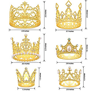 SisBroo Gold Crown Cake Topper, 6 Pieces Happy Birthday Cake Toppers, Princess Crown Cake Decorations for Birthday, Wedding, Party and Baby Shower, Birthday Crown Tiara for Kids and Pets (Gold-Ⅰ, 6)