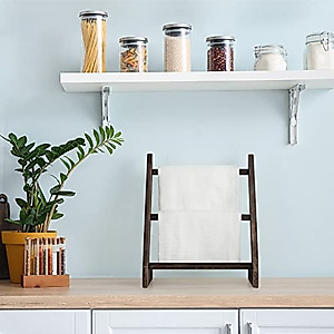 Towel Rack Wall Mounted 3 Tier Wood Hand Towel Holder Shelf Rustic Farmhouse Decorative Towel Ladder for Bathroom Home Kitchen Bedroom (Brown)