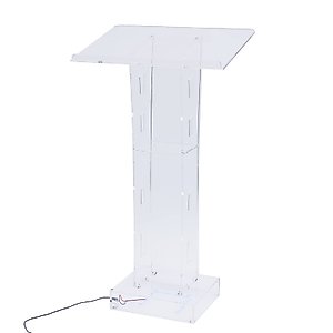 Gbonklong 110V LED Conference Pulpit Platform, Clear Acrylic Podium Speech Church Lectern Glass Transparent Lectern for Churches, Schools, Hotels, Conferences