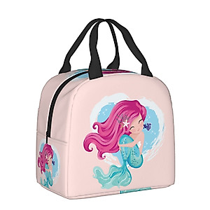 PrelerDIY Mermaid Girl Lunch Box - Insulated Lunch Bags for Women/Men Reusable Lunch Tote Bags, Perfect for Office/Camping/Hiking/Picnic/Beach/Travel
