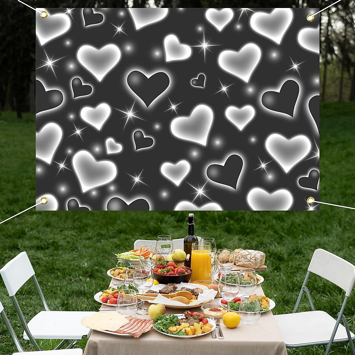 Mocsicka Black Heart 2000s Backdrop for Photoshoot Old School Photography Background 2000s Heart Valentine's Day 90s Banner Photo Booth Studio