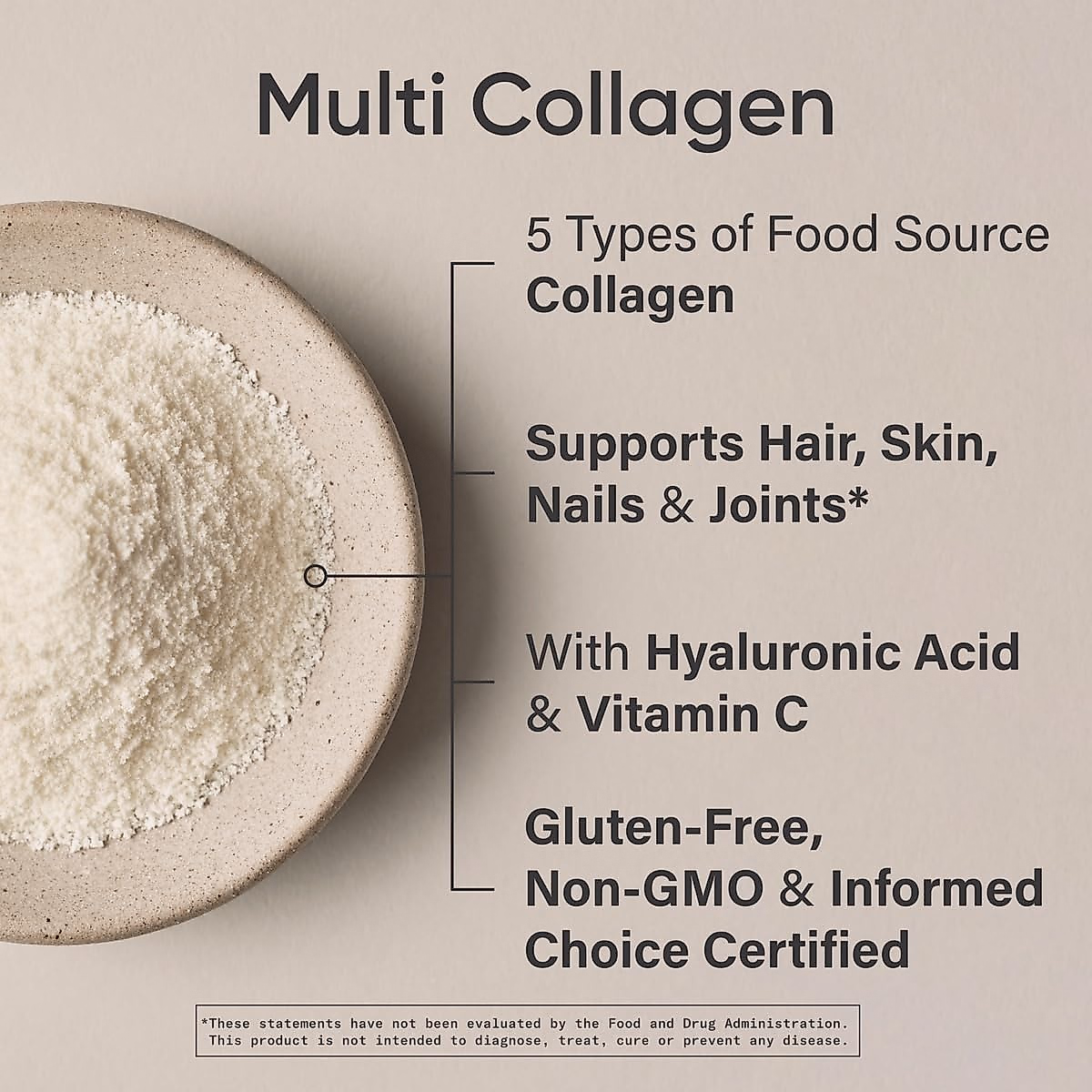 Sports Research Multi Collagen Protein Powder (Type I, II, III, V, X) with Hyaluronic Acid + Vitamin C | 5 Types of Food Based Collagen, 30 Servings (Unflavored)