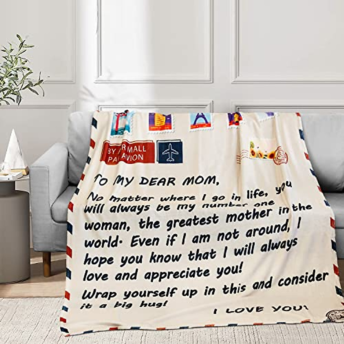 Nueasrs Blanket for Mom, Birthday Gifts for Mom from Daughter or Son, Warm Birthday Gifts for Mom, Thanksgiving Christmas Best Mom Hug Gifts for Moms, Mother Letter Throw Blanket 60" x 50"