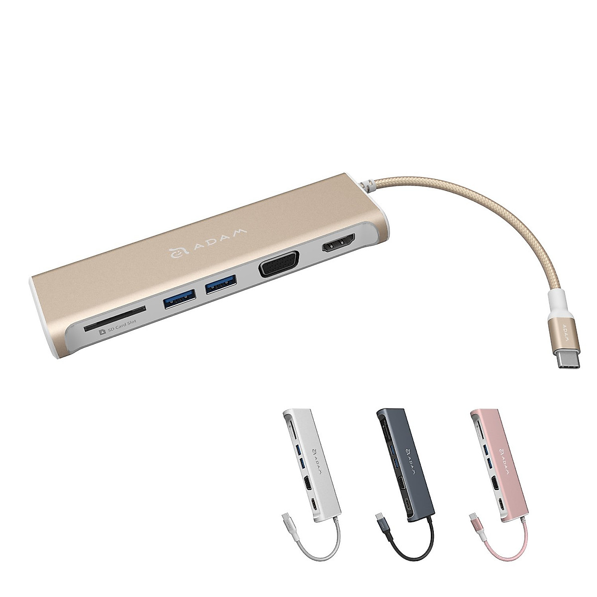 ADAM elements 5-in-1 USB C Hub - 4K USB C to HDMI - SD Card Reader - 2 USB 3.1 Ports - Portable, Durable Aluminum Case