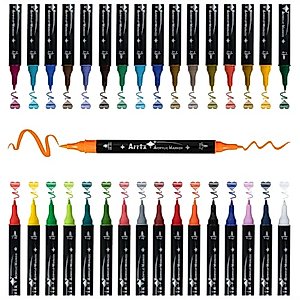 Arrtx Acrylic Paint Pens, 32 Colors Brush Tip and Fine Tip (Dual Tip) Paint Markers for Rock Painting, Water Based Acrylic Painting Supplies for Fabric Painting,Wood, Plastic, Canvas, Easter Egg