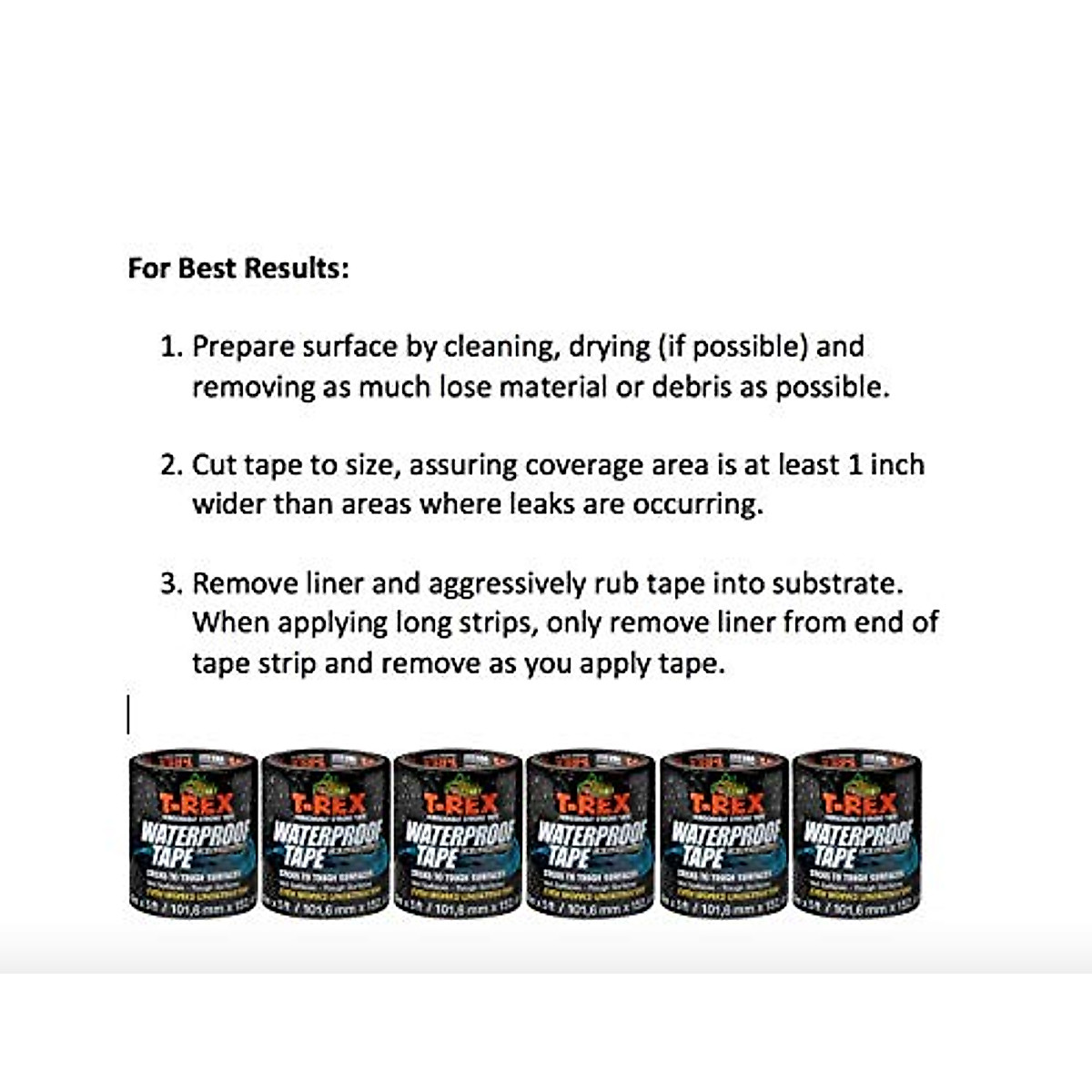 T-REX Waterproof Tape for Wet or Rough / Dirty Surfaces Including Underwater, Leaks, Hose Repair and More, 4" x 5', Black, 1-Roll (285987)