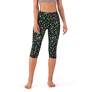 ODODOS Women's High Waisted Printed Yoga Capris with Pocket, Tummy Control Non See Through Workout Sports Running Athletic Capri Leggings, Colorful Camo, Large