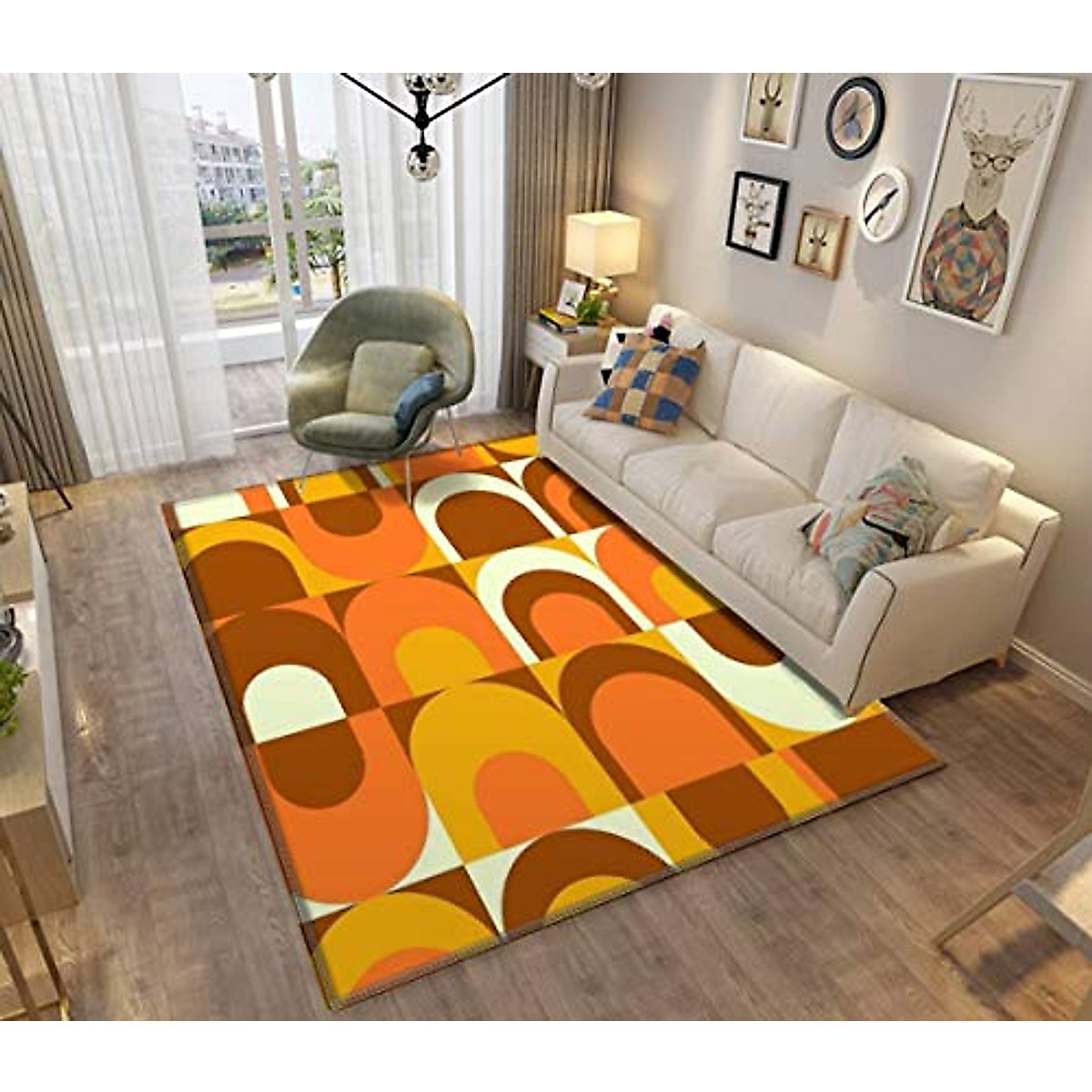 Orange Retro Industrial 70s Pattern Area Rugs Non-Slip Floor Mat Doormats Home Runner Rug Carpet for Bedroom Indoor Outdoor Kids Play Mat Nursery Throw Rugs Yoga Mat