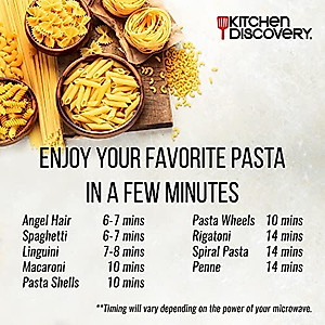 Kitchen Discovery Microwave Pasta Cooker- No Boil, No Mess, No Stick Pasta Cooker With Strainer Ready In As Little As 10 Minutes for up to 4 Servings