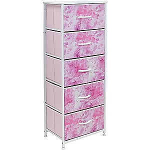 Sorbus Fabric Dresser for Kids Bedroom - Chest of 5 Drawers, Tall Storage Tower, Clothing Organizer, for Closet, for Playroom, for Nursery, Steel Frame, Fabric Bins - Wood Handle (Tie-dye Pink)