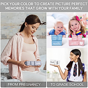 Pink Baby Monthly Milestone Blocks with Bag. Baby Age Blocks for Girl or Boy Baby Photo Props and Baby Shower. Month Baby Milestone Blocks with Grammatically Correct Month and Year