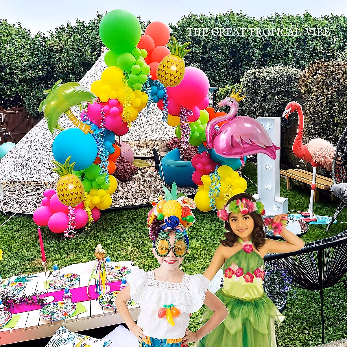 Flamingo Tropical Balloon Garland kit Hot Pink Teal Orange Mylar Pineapple Palm Ballloon arch For Summer Beach Hawaiian Luau Aloha Birthday Baby Shower Party Decorations