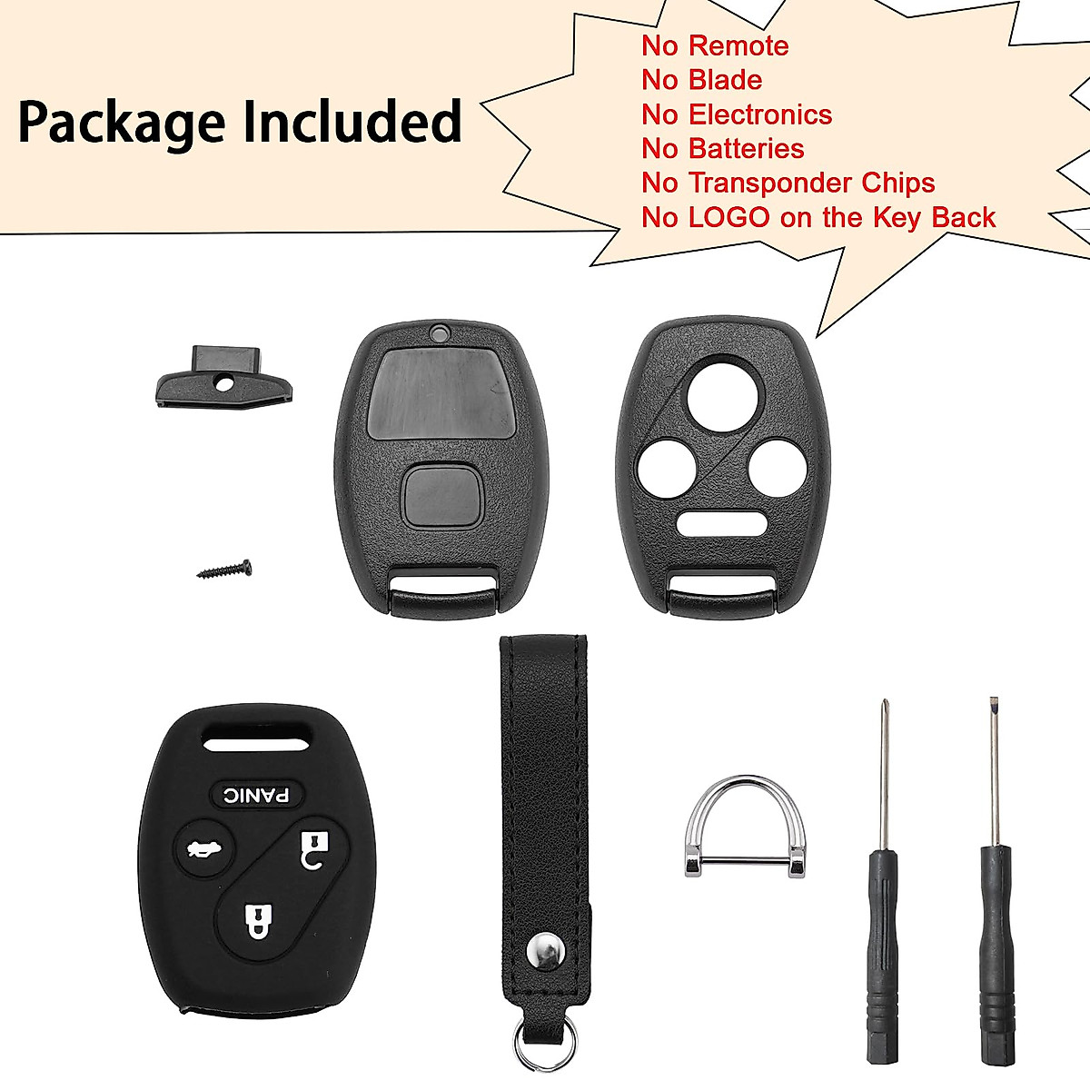 EKALA 2Pcs for Honda Key Shell Replacement with Silicone Key Fob Cover Case Keychain 4 Button Compatible with Honda 2003-2012 Accord / 2006-2013 Civic EX / 2005-2006 CR-V / 2009-2015 Pilot (KG-Hod-4R)