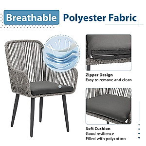 JOIVI Outdoor Patio Dining Chairs Set of 2, Woven Rattan Chairs with Armrest & Cushions Kitchen Wicker Dining Chairs with Iron Frame, Outdoor Seating for Outside, Lawn, Garden, Backyard, Indoor, Gray