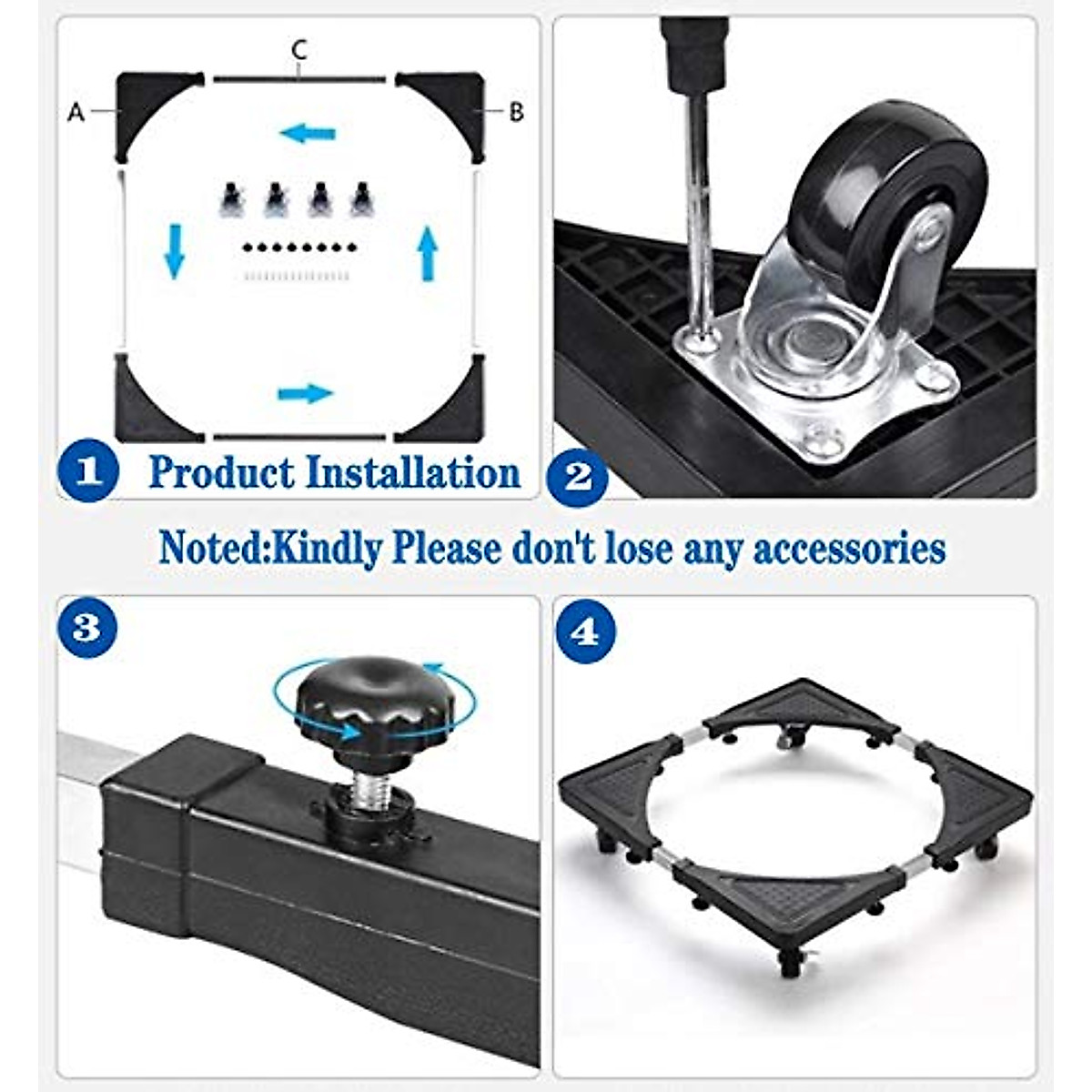 Movable Base Size Adjustable Washing Machine Base for Dryer Refrigerator Telescopic Furniture Dolly Roller with Swivel Locking Casters (4 Wheels) 16-22"