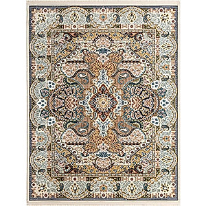 Unique Loom Narenj Collection Classic Traditional Medallion Textured Design Area Rug, 8 x 10 ft, Ivory/Tan