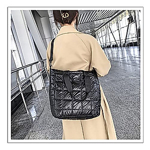 Puffer Tote Purses Puffy Shoulder Crossbody Bags Quilted Bag Women Cotton Padded Handbags Winter Lightweight Work Travel (black)