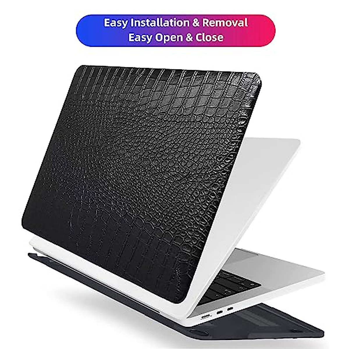 AMCJJ Compatible with MacBook Air 15 inch Case 2024 2023 Release M3 A3114 M2 A2941, Hard Shell Cover & Keyboard Cover & Screen Protector - Black Leather