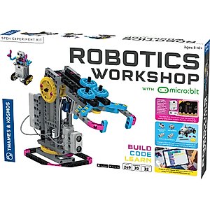 Thames & Kosmos Robotics Workshop with Micro:Bit STEM Experiment Kit, Creative, Educational Coding & Programming Curriculum for Home & School Use, Utilizes MakeCode App to Learn Python, Javascript