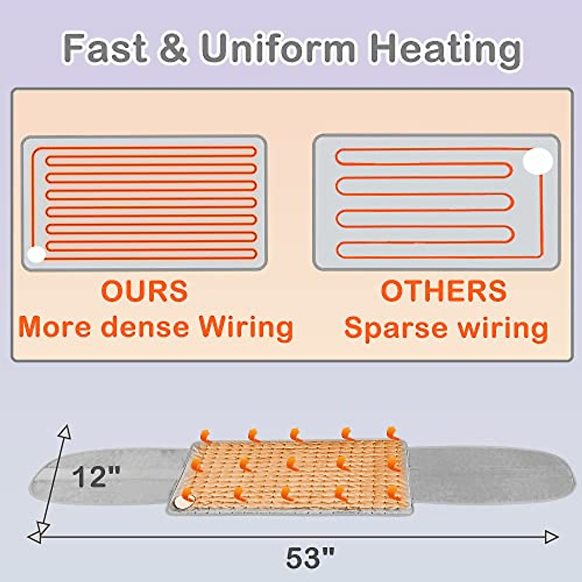 Lumbar Heating Pad for Back Pain Relief,55" x 12" XL Electric Electric Heat Pads with Belt,with 6 Heat Level Settings,4 Time Settings, Auto Shut Off (Light Grey)