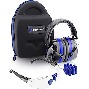 TradeSmart All-in-One Shooting Ear Protection & Range Glasses, 5 Earplugs & Hard Case - Ideal Shooter's Gift for Him and Her