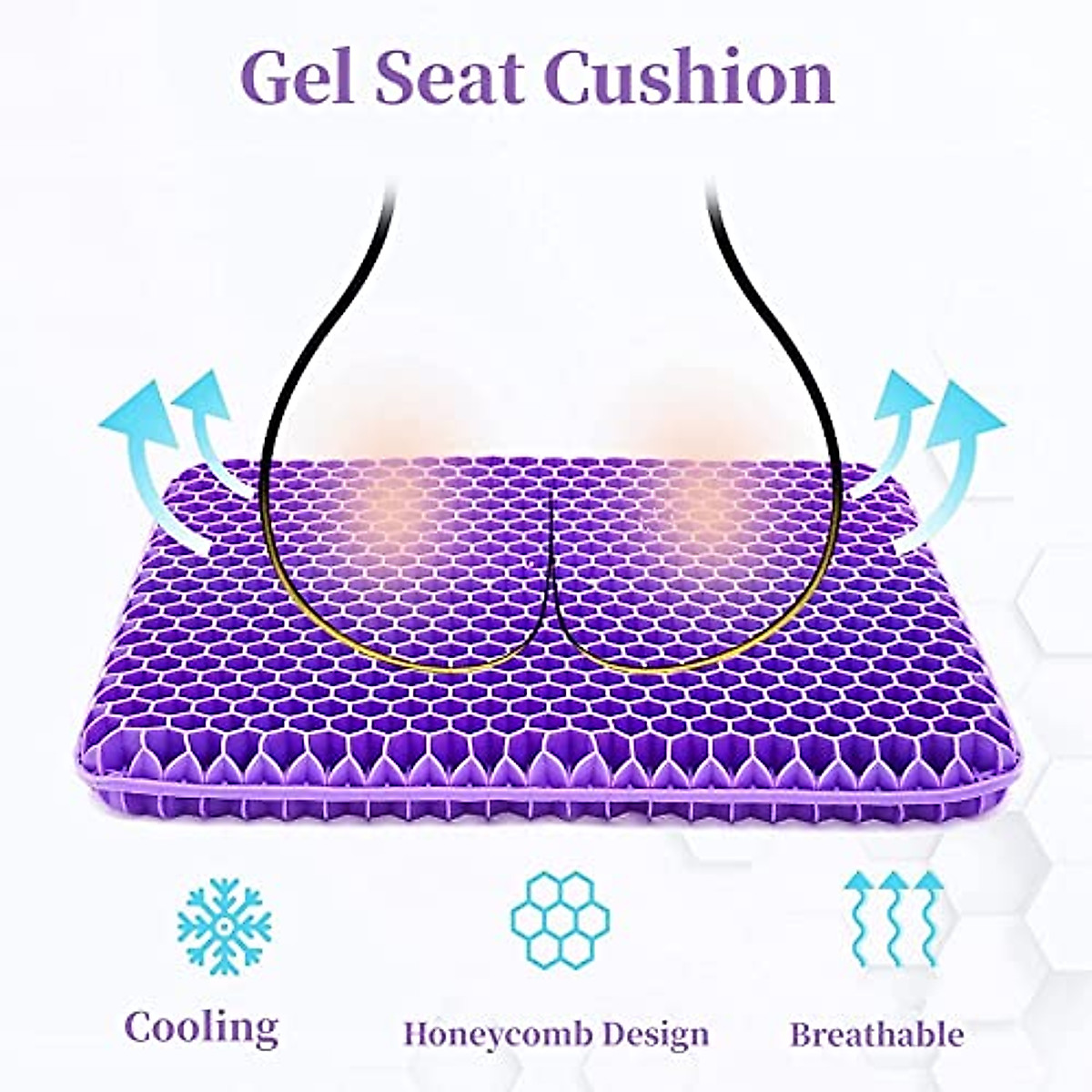 Gel Seat Cushion for Long Sitting, Double Thick Office Desk Home Wheelchair Seat Cushions for Back Hip Sciatica Tailbone Pain Sore Pressure Relief, Egg Gel Cooling Game Chair Pad for Car Truck Driver