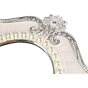 Nerien Vintage Vanity Tabletop Mirror, Metal Oval Decorative Makeup Mirror with Stand, Antique Table Cosmetic Mirror, Coquette Countertop Desk Dresser Mirror for Home Bedroom Bathroom (White, M)