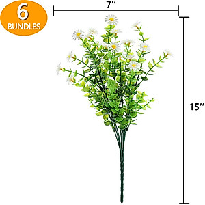 GREENRAIN 24 Bundles Artificial Daisy Flowers Outdoor Fake Flowers for Decoration No Fade Faux Plastic Flower Garden Porch Window Box Décor (White)