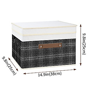 TYEERS Collapsible Storage Bins with Lids, Patchwork Design, Washable, Fabric Decorative Storage Boxes for Organizing, 14.9x9.8x9.8 inches, 3 Pack, Black