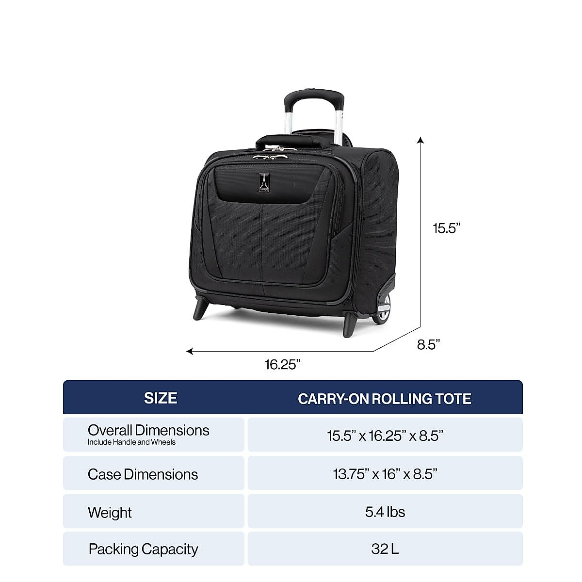 Travelpro Maxlite 5 Softside Lightweight Rolling Underseat Tote Upright 2 Wheel Bag, Men and Women, Black, 16-Inch
