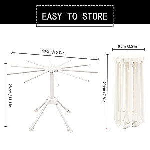 Cambom Foldable Pasta Drying Rack- Plastic Spaghetti Noodle Dryer with 10 Bar Handles (WHITE)