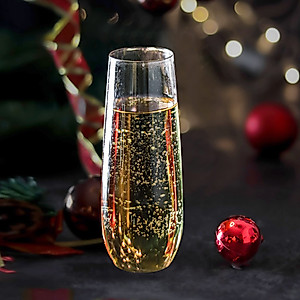 Amazing Abby - Celia - 8-Ounce Unbreakable Tritan Champagne Flutes (Set of 6), Plastic Stemless Wine Glasses, Reusable, BPA-Free, Dishwasher-Safe, Perfect for Poolside, Outdoors, Camping, and More