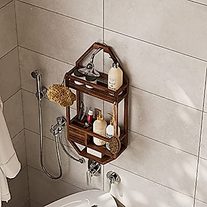 TeakCraft Teak Shower Caddy, Shower Organizer For Bathroom, Non Slip, Indoor and Outdoor, Hanging Shower Organizer, Showerhead, 3 Shelf, The Thoren