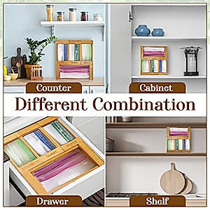EGO VINA Ziplock Bag Storage Organizer – 4-in-1 Bamboo Ziplock Bag Organizer for Drawer – Baggie Organizer for Quart, Gallon, Snack, Sandwich Bags – Ziplock Bag Holder for Kitchen Drawer Organization