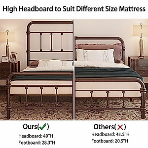 Geltanny California-King-Bed-Frame-Vintage-Farmhouse 49 inch Tall-headboard-Iron - Platform Mattress Foundation,No Box Spring Needed (Dark Bronze)
