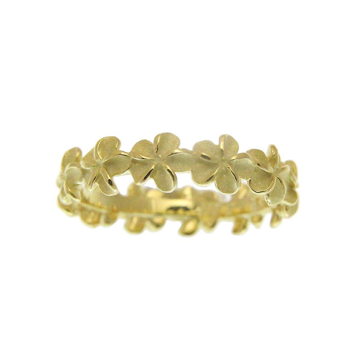 Arthur's Jewelry 925 sterling silver yellow gold plated Hawaiian 5mm plumeria flower lei ring size 5.5