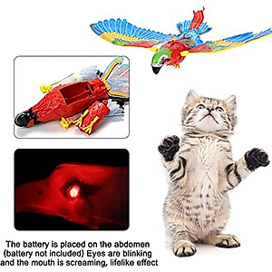 Simulation-Bird-Interactive-Cat-Toy, Flying Bird Cat Toy,Electric Toy Bird For Cats,Flashing Music Funny Cat Toy Cats Kitten Play Hunting Exercising Eliminating Boredom (Parrot1PCS) Pole not included