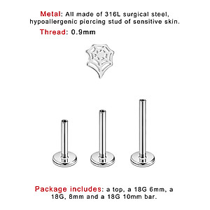 FANSING Halloween Nose Studs for Women Nostril Piercing Jewelry Silver Surgical Steel Tragus Helix Conch Cobweb Cartilage Earring with 18g 6mm 8mm 10mm Internally Threaded Posts