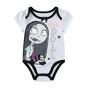 Disney Nightmare Before Christmas Sally and Jack Girls’ 3 Pack Bodysuit for Newborn and Infant – Purple/Grey/Black