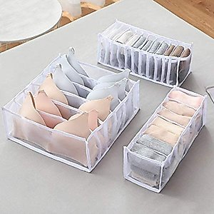 TOPARCHERY Underwear Organizer, 3 Set Foldable Bra Underwear Organizer Drawer Divider Storage Organizer for Underwear, Socks, Ties, Bras, Women Underwear Storage Compartment Box (White)
