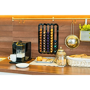 Demi's Home Adhesive Coffee Pod Holder for Nespresso Original Capsules (Measure Before Purchase) - Suitable to be Mounted Inside/Under the Cabinet or on the Wall (Black)