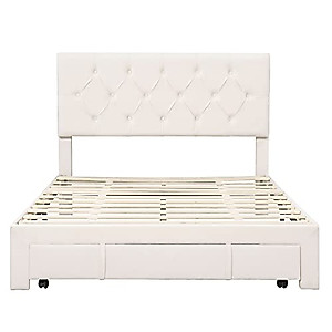 Lifeand Full Size Storage Bed Velvet Upholstered Platform Bed with a Big Drawer - Beige
