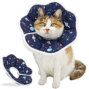 QIYADIN Soft Cat Recovery Cone, Durable Dog Collar After Surgery, Waterproof Pet Elizabethan Collar Protective Wound Healing for Cats and Puppies (Medium/Planet Pattern)