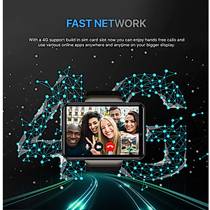 Rainbuvvy DM101 4G Smart Watch for Men 2.41" Display Android 7.1 1GB RAM 16GB ROM 2080mAh Watch Phone with Face ID Dual Camera Bluetooth GPS IP67 Waterproof Smartwatch (Black - 1GB+16GB)