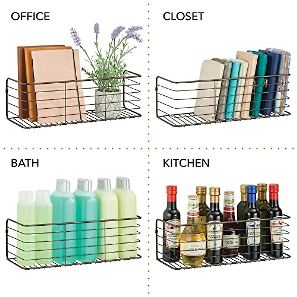 mDesign Wide Metal Wall Mount Decor Storage Organizer Display Shelf - Hang in Bathroom, Kitchen, Entryway, Hallway, Mudroom, Bedroom, Laundry Room - Concerto Collection, Bronze