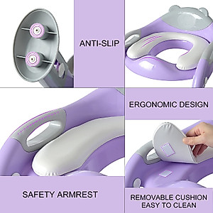 Potty Training Seat Ladder Girls,Toddlers Potty Training Toilet Seat Boys,Kids Potty Seat Potty Chair with Step Stool Fedicelly（Gray/Purple）