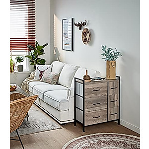 LINSY HOME Dresser for Bedroom, Chest of Drawers with Wood Top, 6 Drawer Nightstand with Fabric Drawers, Rustic Storage Dresser for Closet, Living Room, Hallway, Nursery, Kids, Greige
