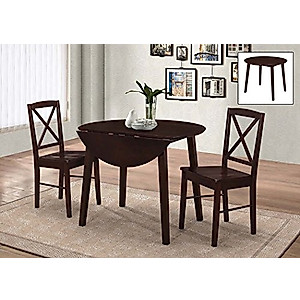 Kings Brand Furniture 3 Piece Wood Dinette Drop Leaf Table & 2 Chairs Dining Set, Cappuccino